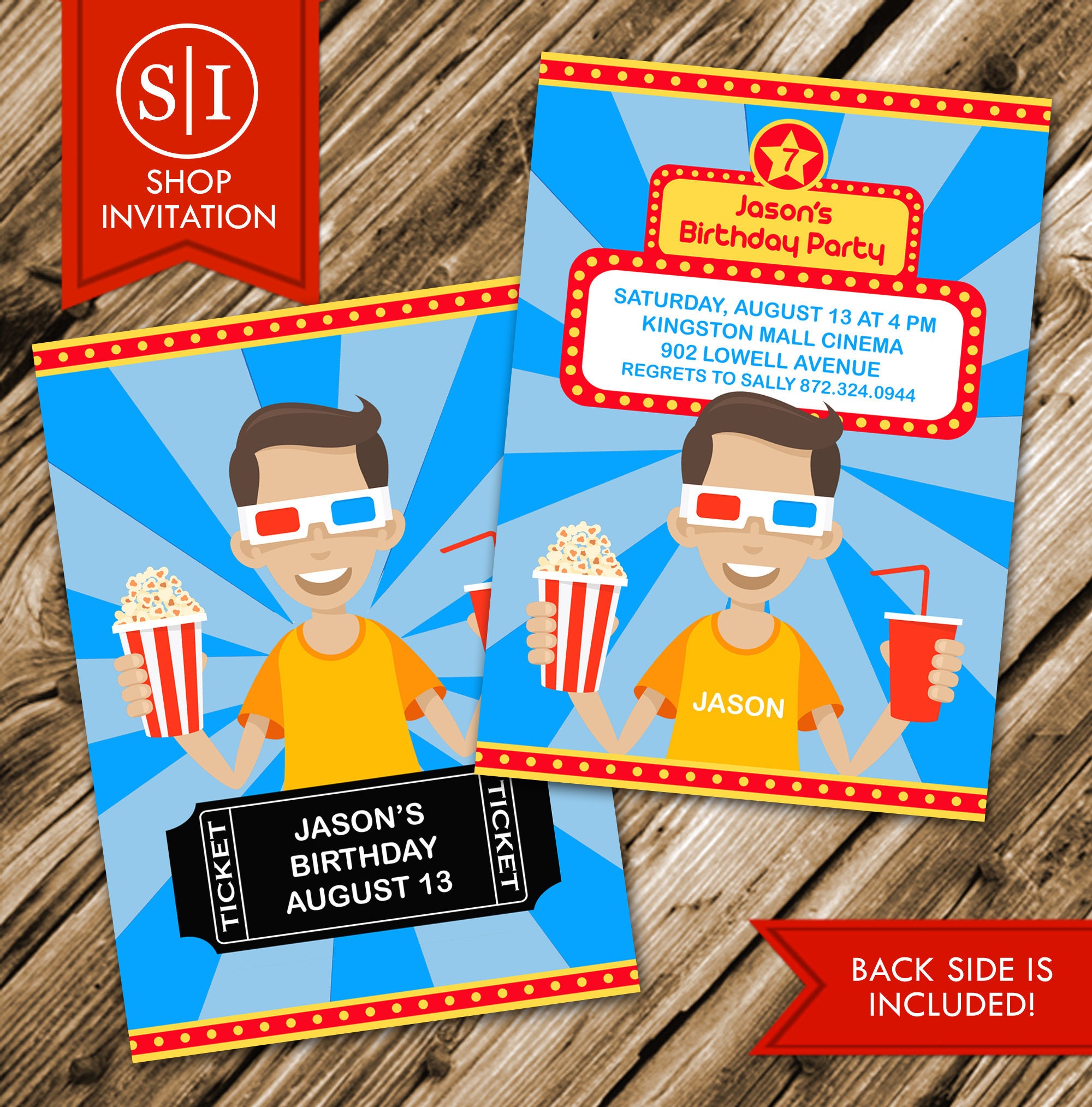 Movie Night Cinema Theater Kids Birthday Party Invitation - Etsy