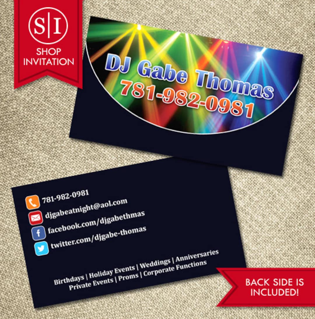 DJ Disc Jockey Business Card | Music Nightclub Lights Design | Digital ...