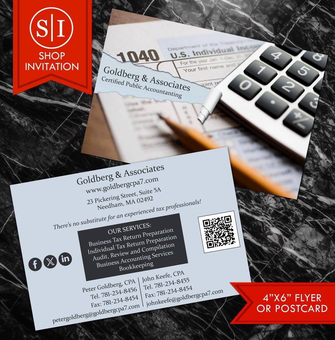 Tax Postcards Flyers 4 X 6 | Accountant Accounting Bookkeeping CPA ...