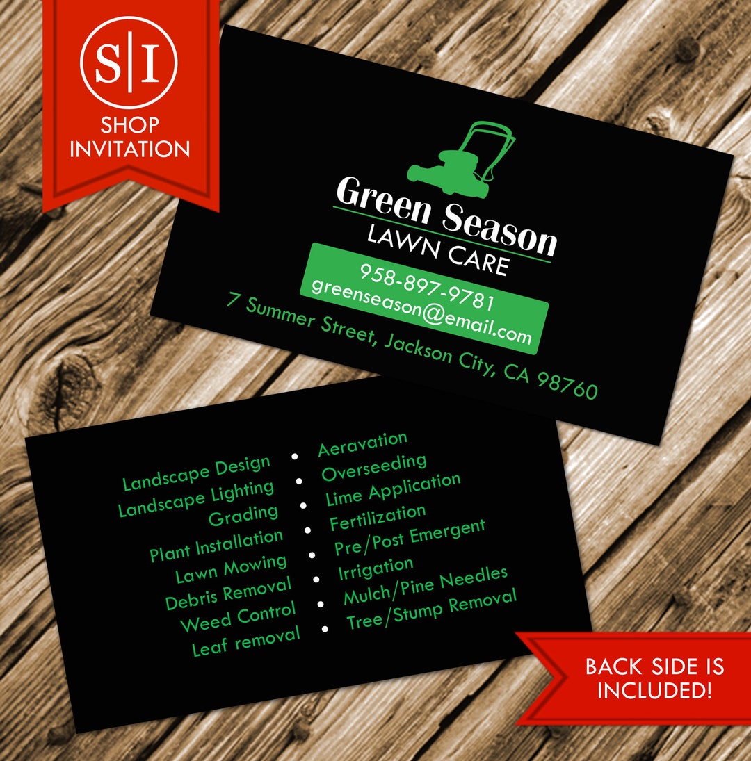 Lawn Care Business Card | Landscape Plants Tree Mown Landscaping Mower ...