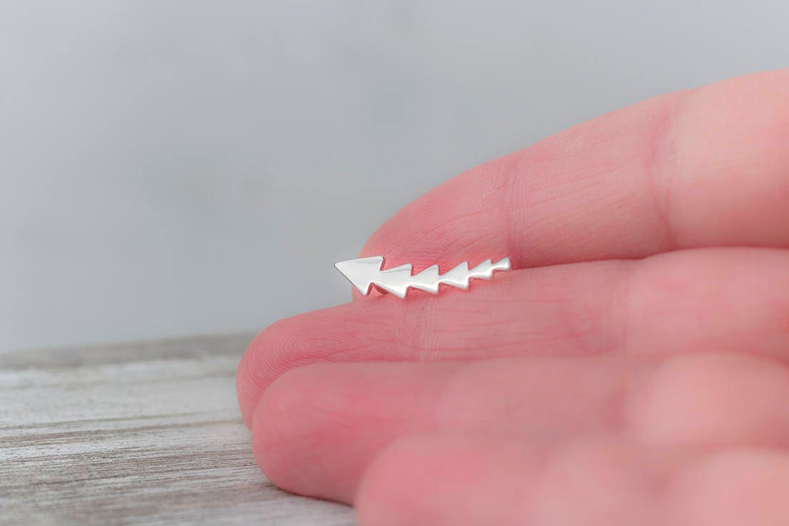 Ear Climber Long Arrow Stud Earrings Sterling Silver Triangle | Etsy