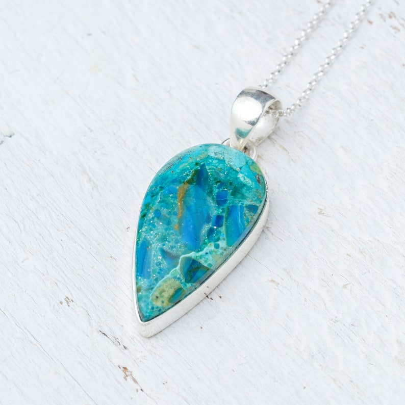 Silica Necklace Set in Sterling Silver / Blue Green Jasper Pendant ...