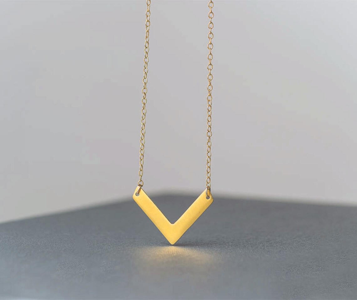 Gold Chevron Necklace / Sterling Silver Geometric Necklace / V Pendant ...