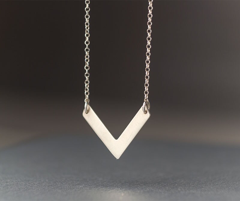 Gold Chevron Necklace Sterling Silver Geometric Necklace V | Etsy