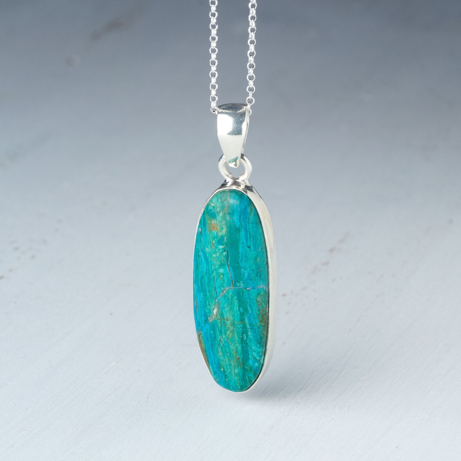 Silica Necklace Set in Sterling Silver / Blue Green Jasper Pendant ...