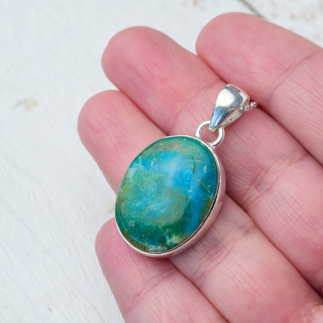 Silica Necklace Set in Sterling Silver / Blue Green Jasper Pendant ...