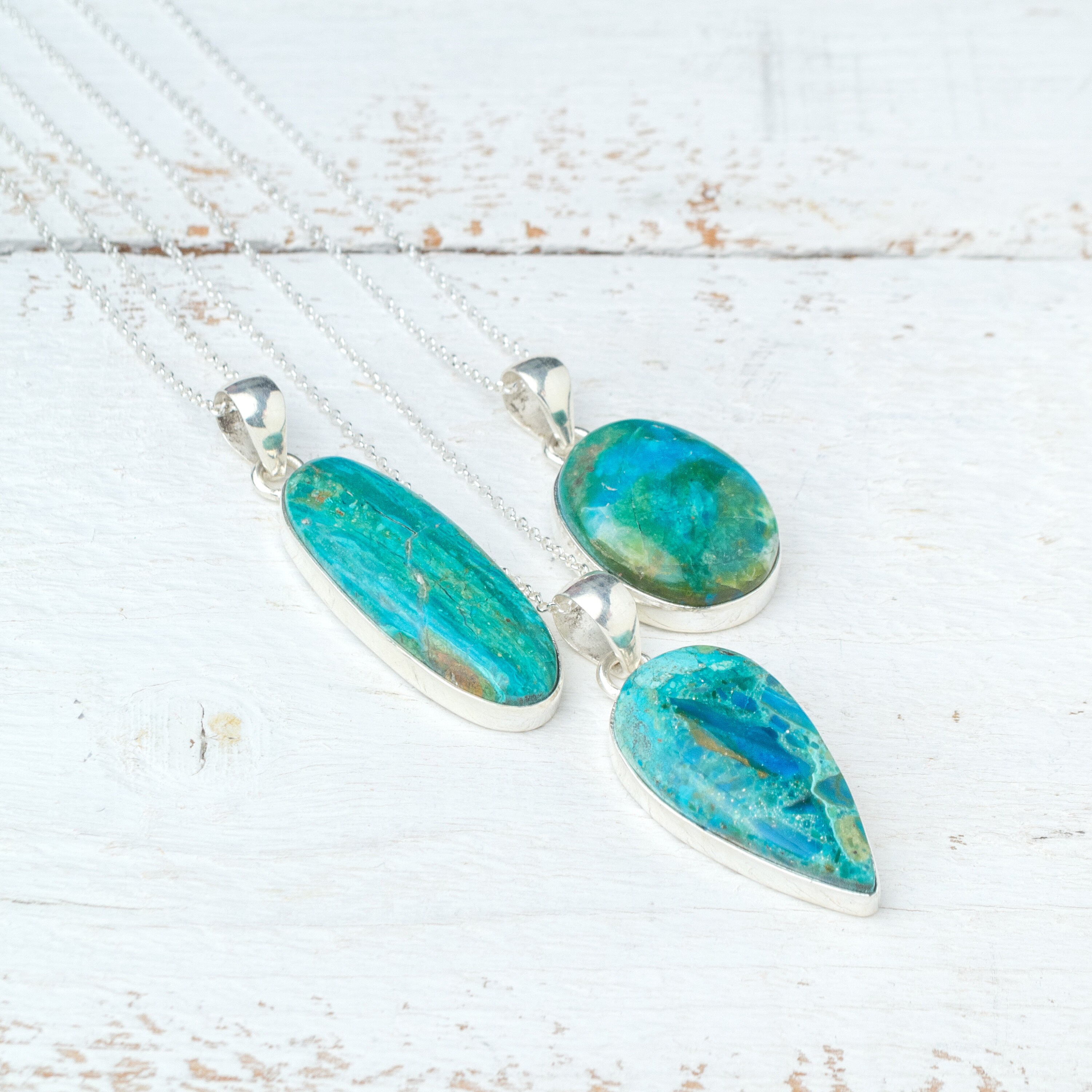 Silica Necklace Set in Sterling Silver / Blue Green Jasper Pendant ...
