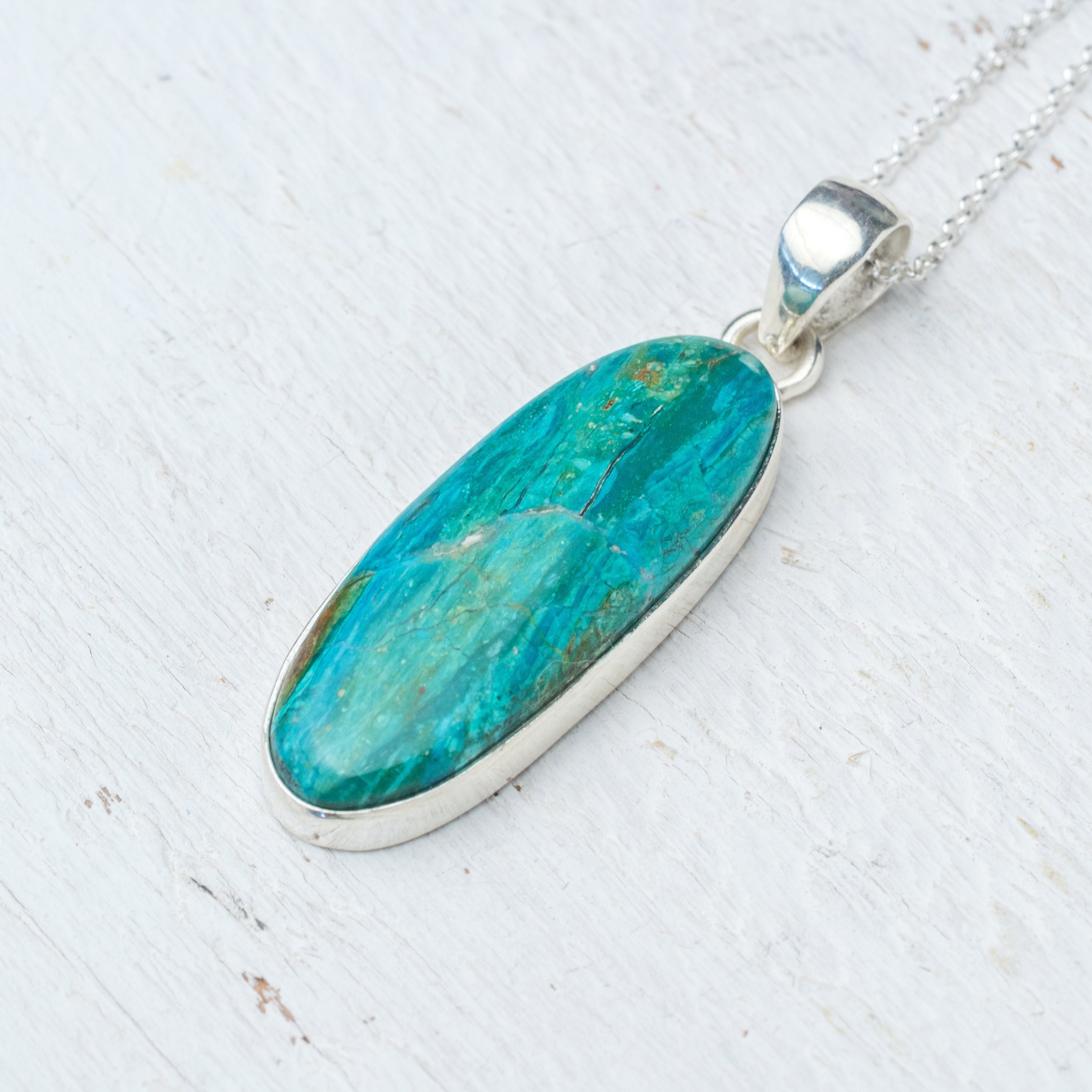 Silica Necklace Set in Sterling Silver / Blue Green Jasper Pendant ...