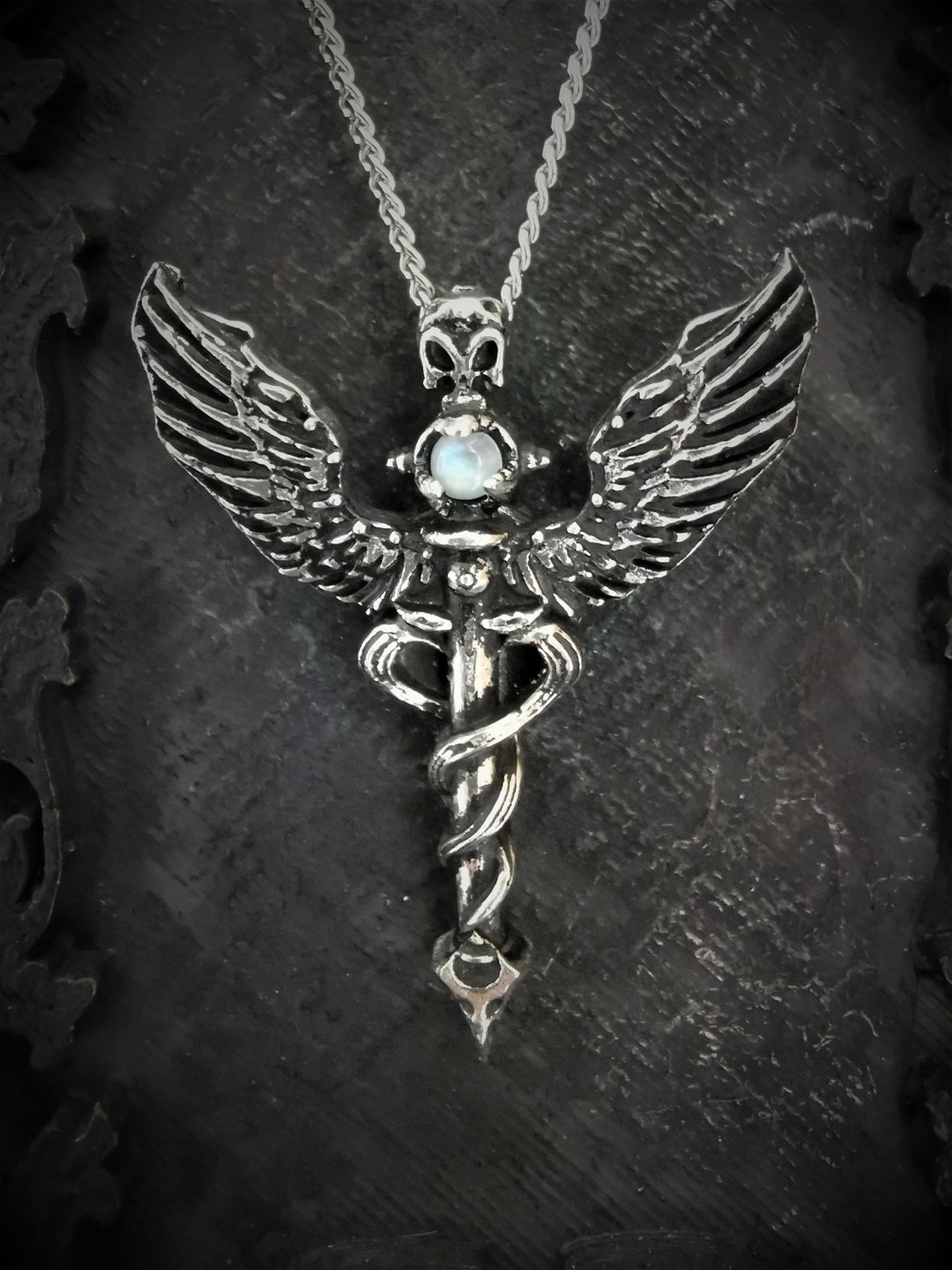 Gothic Caduceus Necklace With Skull, the Dark Cleric Orned With a ...