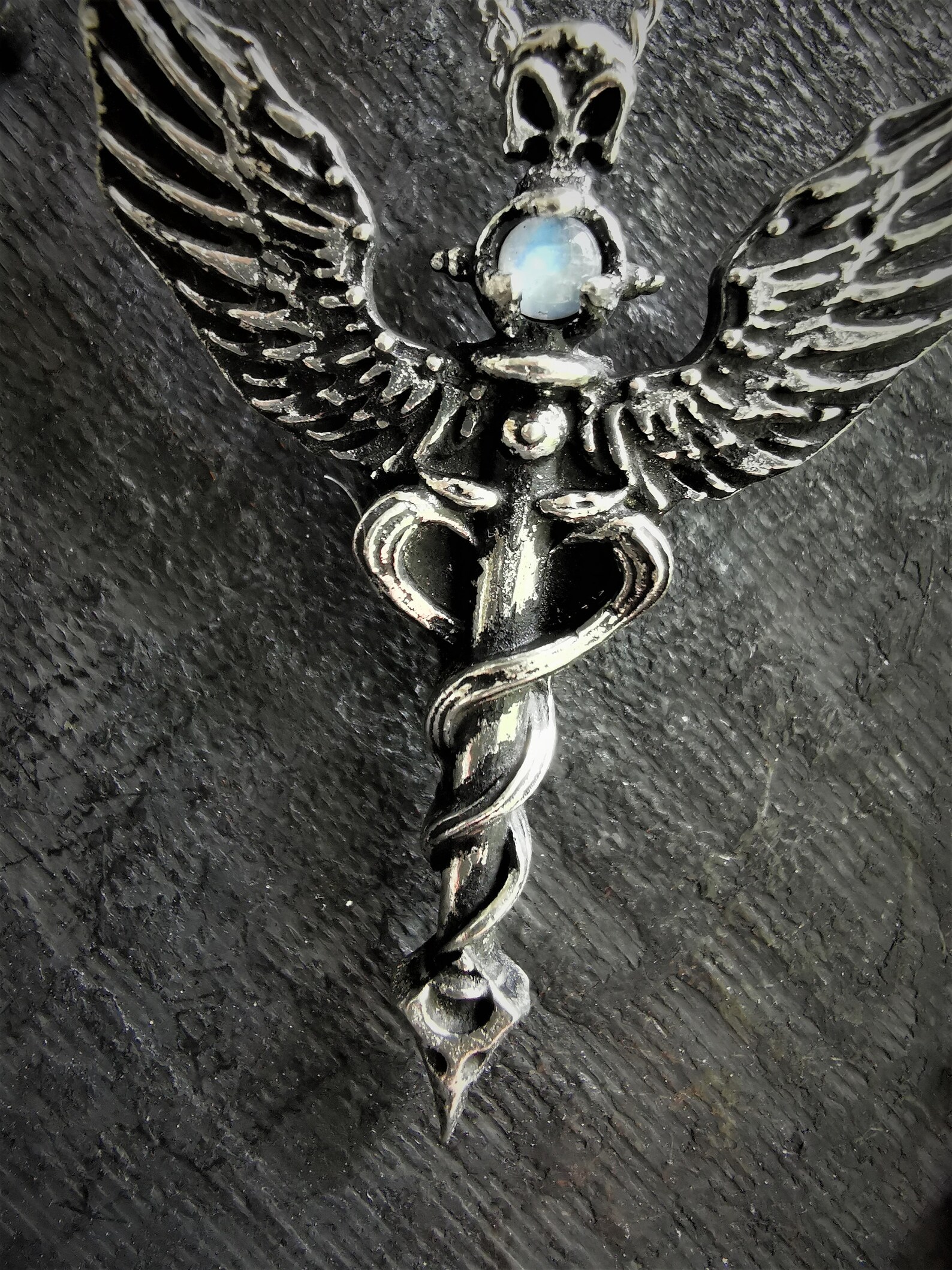 Gothic Caduceus Necklace with skull The Dark Cleric orned | Etsy