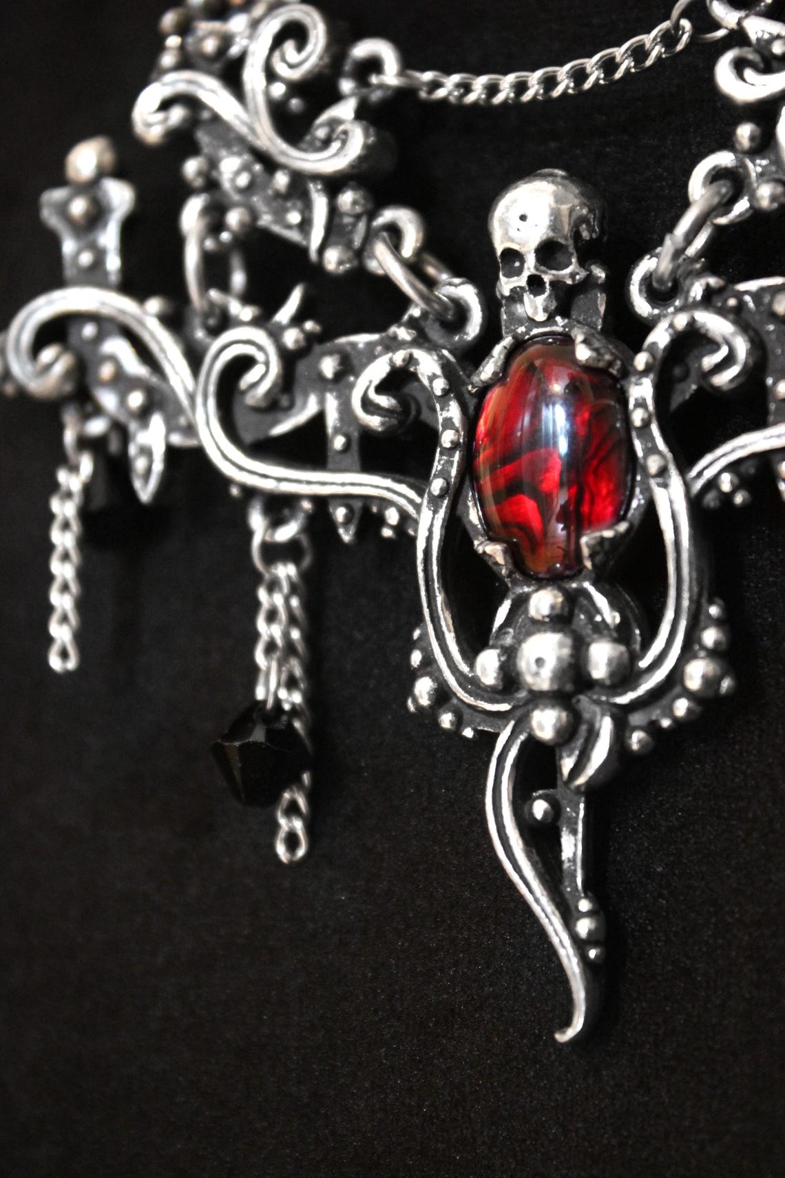 Lady of the Rags, Gothic Vampire Pendant With Skull and Custom Gemstone ...