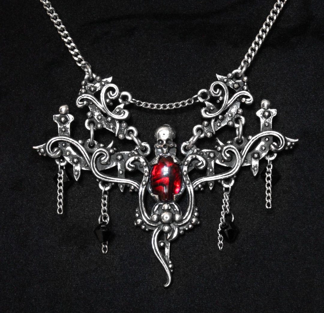 Lady of the Rags, Gothic Vampire Pendant With Skull and Custom Gemstone ...