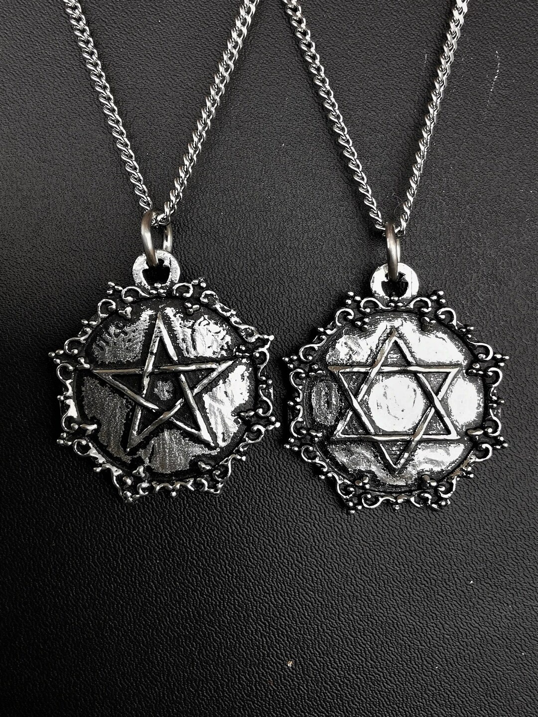 Double Sided Pentagram and Hexagram Pendant With Antique Finish - Etsy