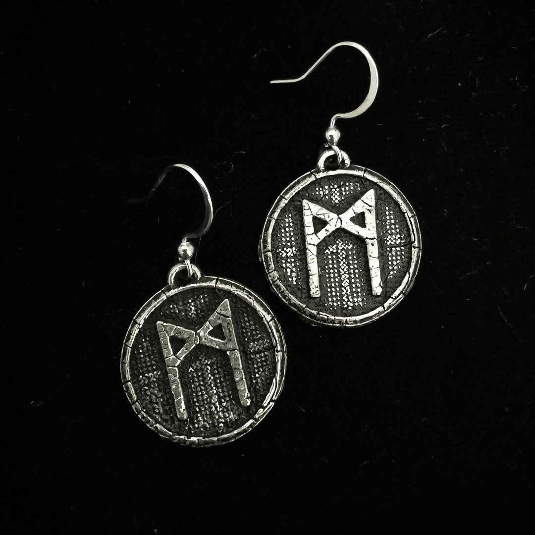 Mannaz Rune Earrings With Antique Decrepit Finnish. - Etsy