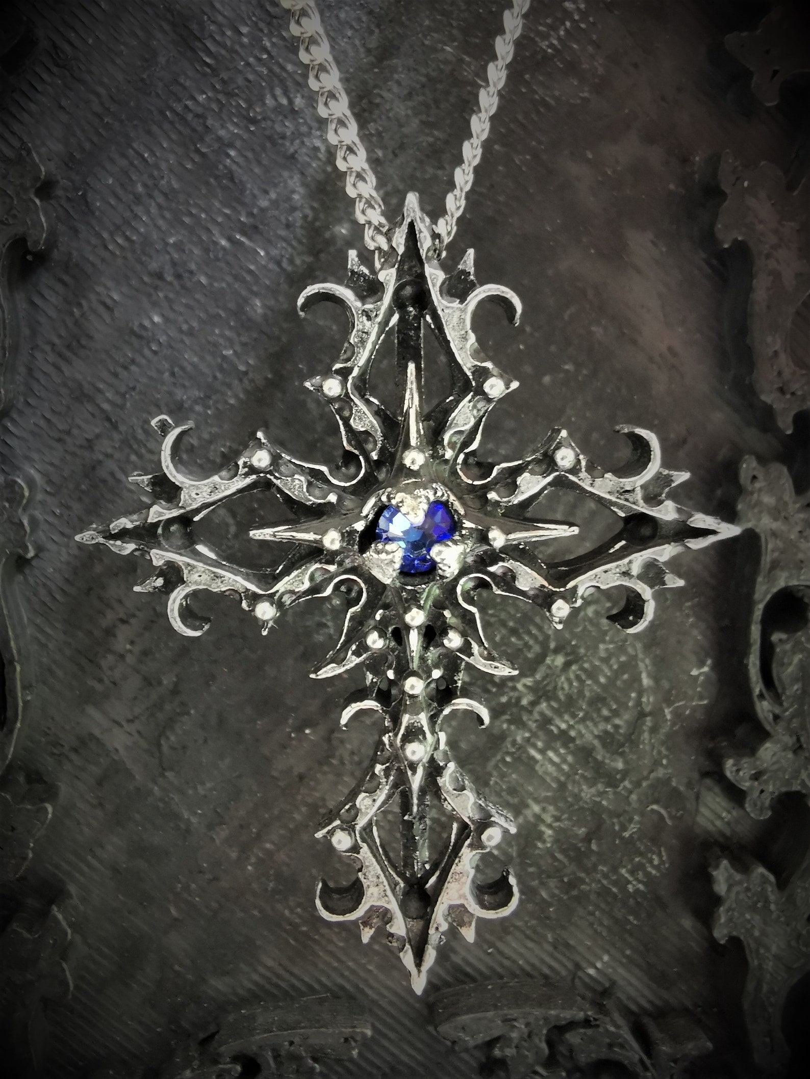 Gothic Cross Pendant With Swarovski Crystal, Salema's Cross - Etsy