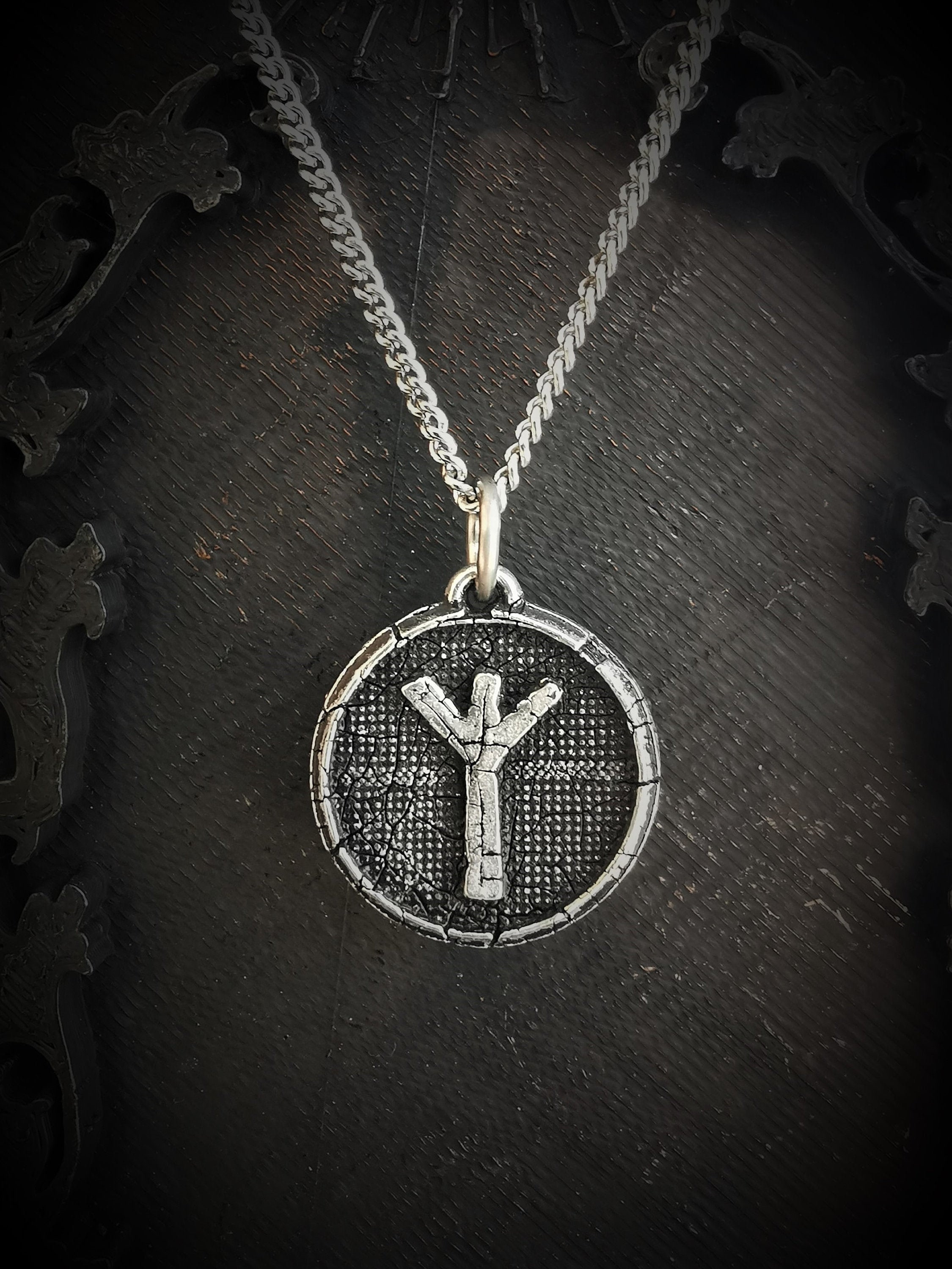 Handmade Algiz Aka Elhaz Rune Necklace With Antique Finish - Etsy