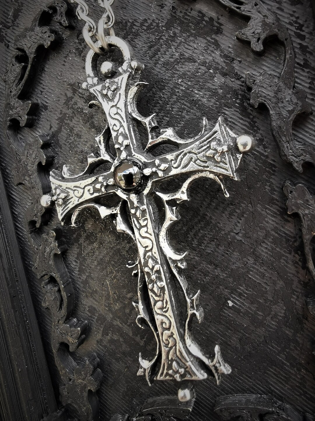Elmina's Cross Gothic Necklace With Gemstone - Etsy