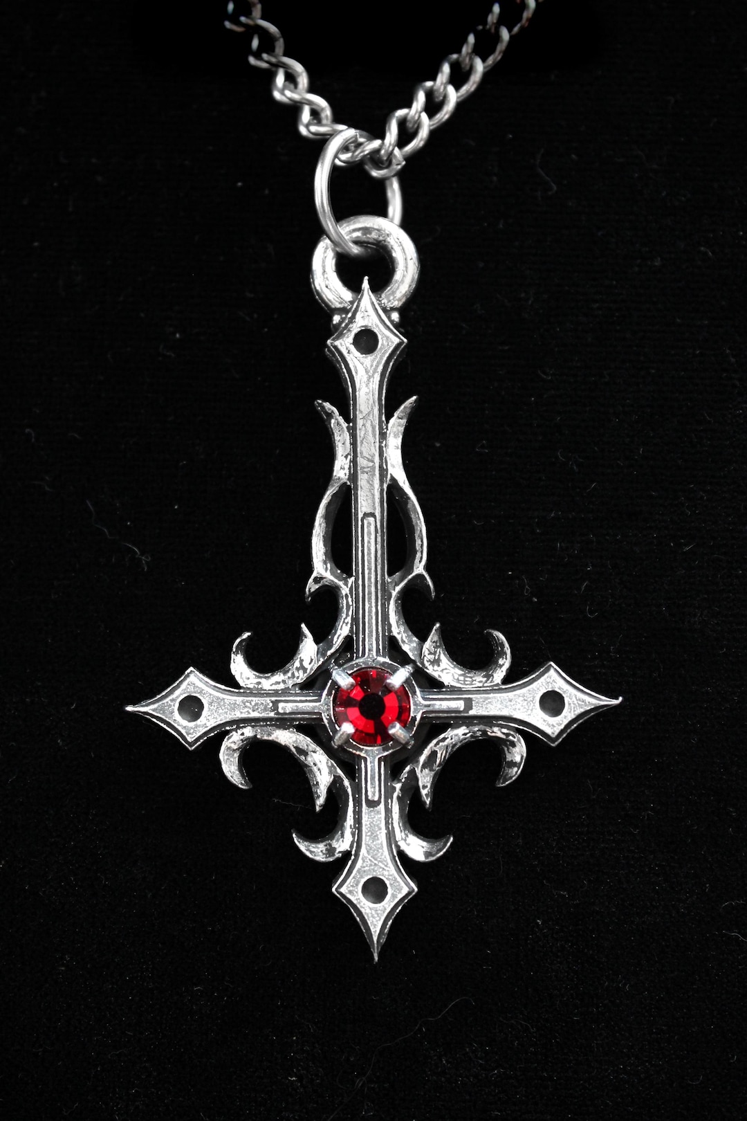 Inverted Nauseame, Gothic Inverted Cross Pendant With Custom Gemstone ...