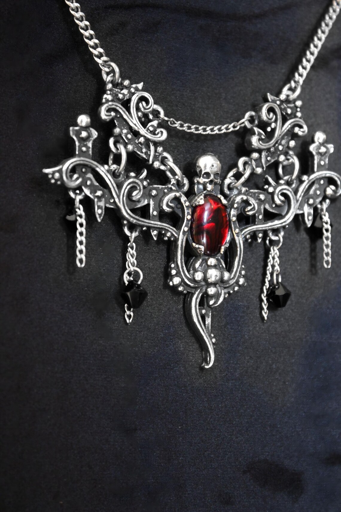 Lady of the Rags, Gothic Vampire Pendant With Skull and Custom Gemstone ...