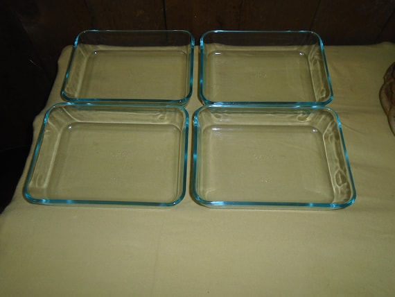 Vintage Pyrex 7210 Blue Tint Glass Set of Four 3 Cup Rectangle - Etsy
