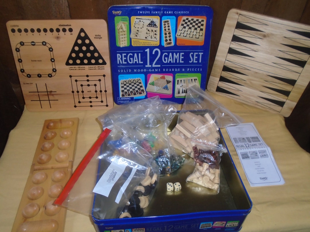 Vintage Solid Wood 12 Game Set by Regal Tin Boxed - Etsy