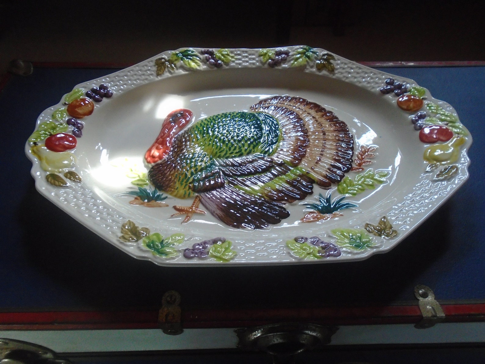 Fine Ceramic 18 Inch Turkey Platter Embossed Hand Painted - Etsy