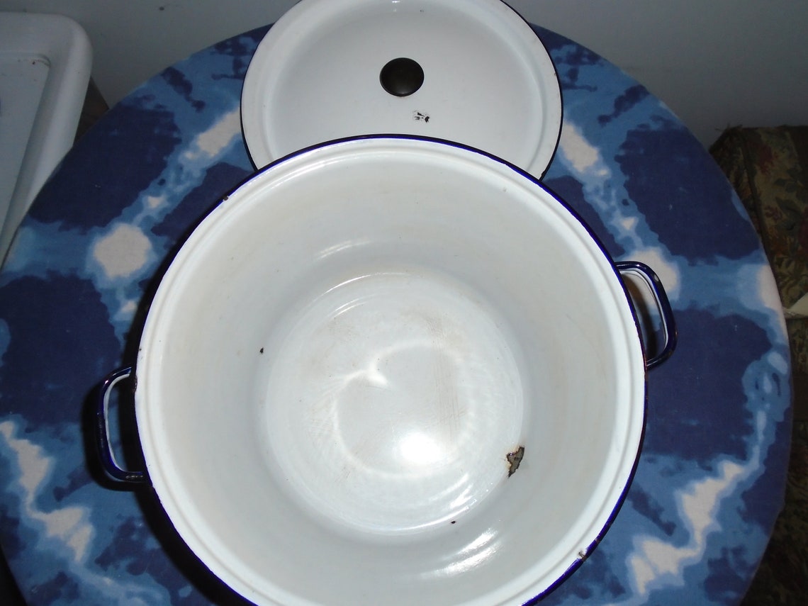 Vintage Enamelware Stock Pot With Lid Farmhouse Kitchen Decor - Etsy