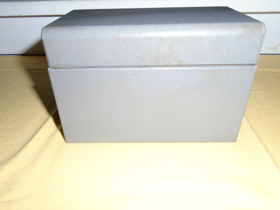 Vintage Gray Metal Recipe File Box Index Card Holder With Alphabet ...