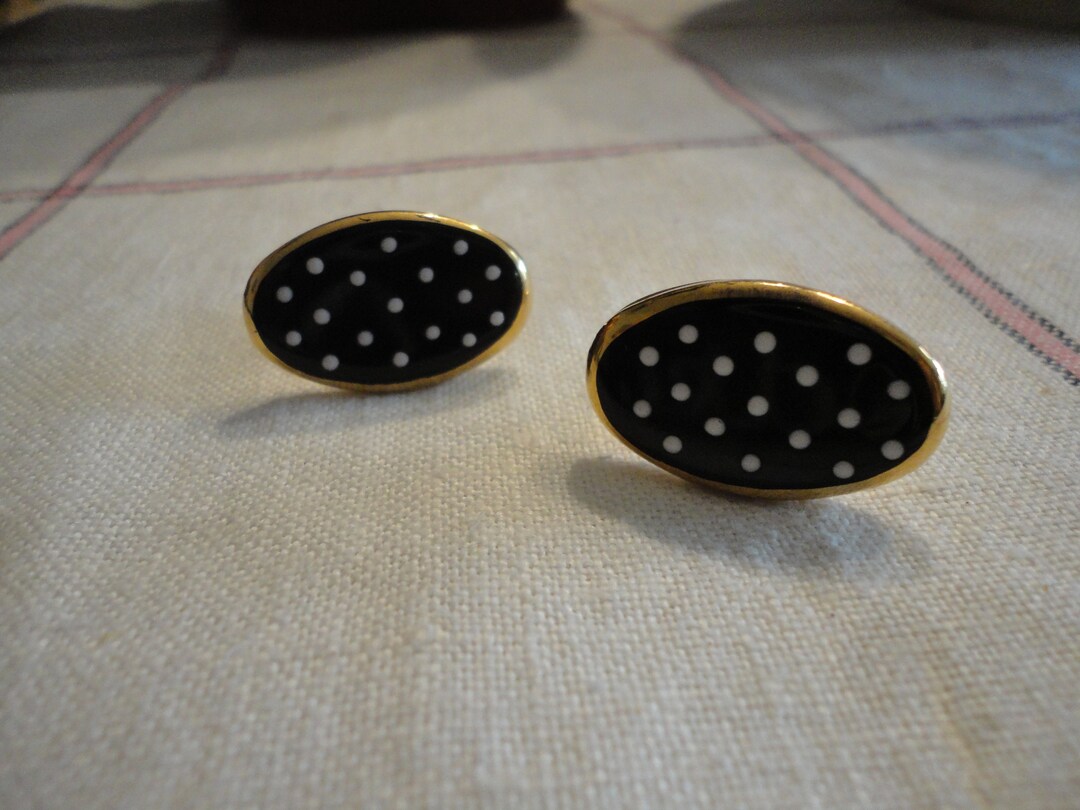 Victoria Flemming Cuff Links Hand Painted Porcelain Black and White ...
