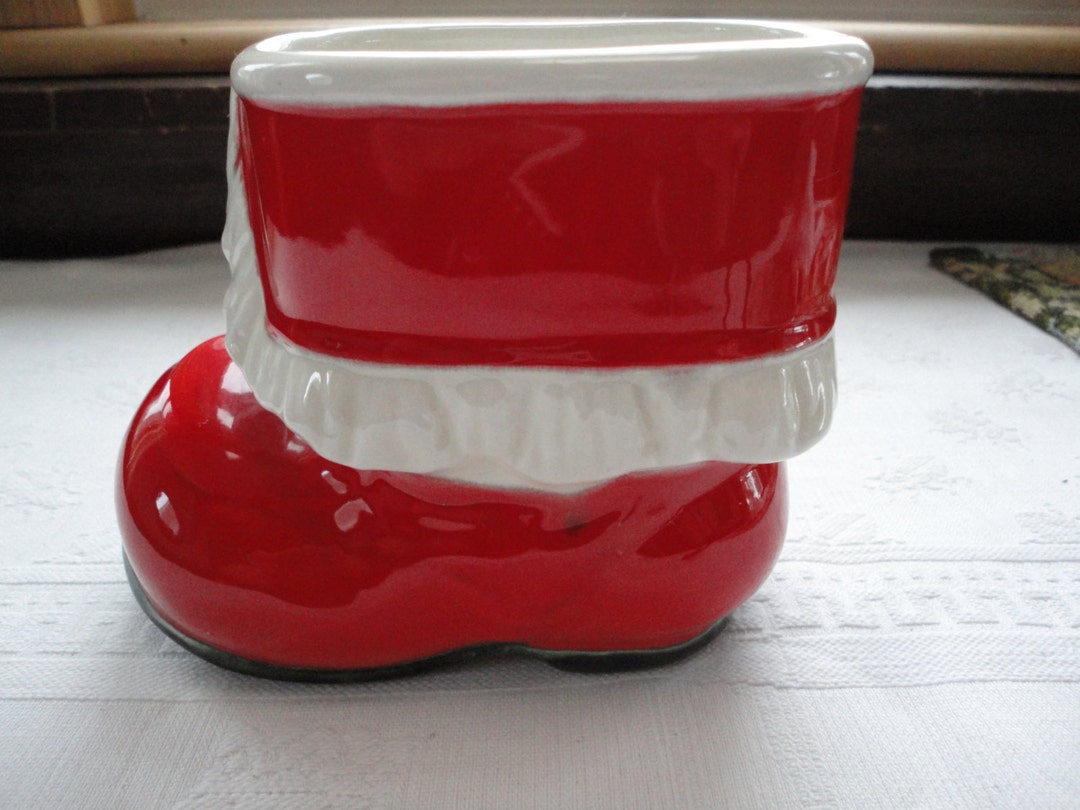 Christmas Santa Boot Vase Candy Cane Holder Candy Dish Hillcrest House ...