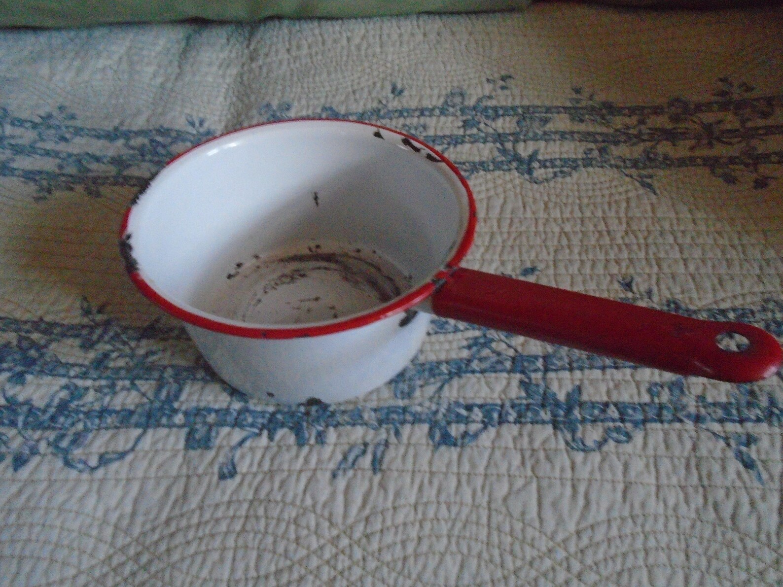 Vintage Chippy Enamelware Red Trim Sauce Pan - Etsy