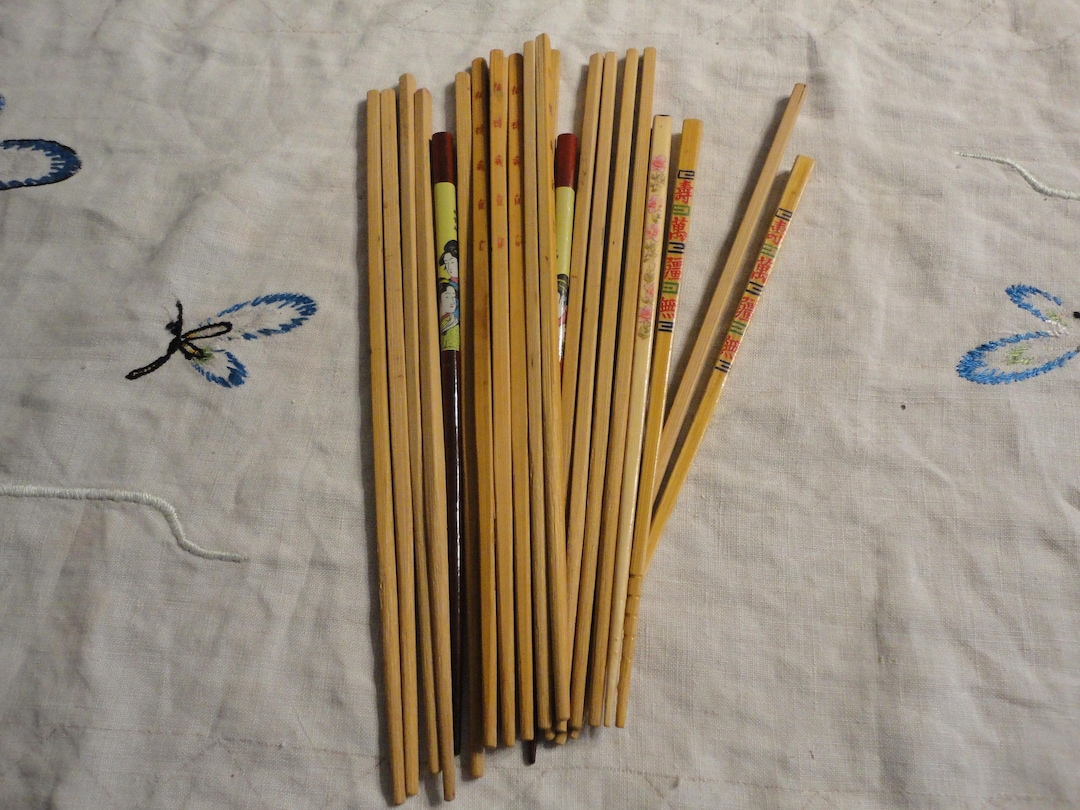 Vintage Wood Lacquer Finish Chopsticks 9 Pair Chinese Hair Pins Asian ...