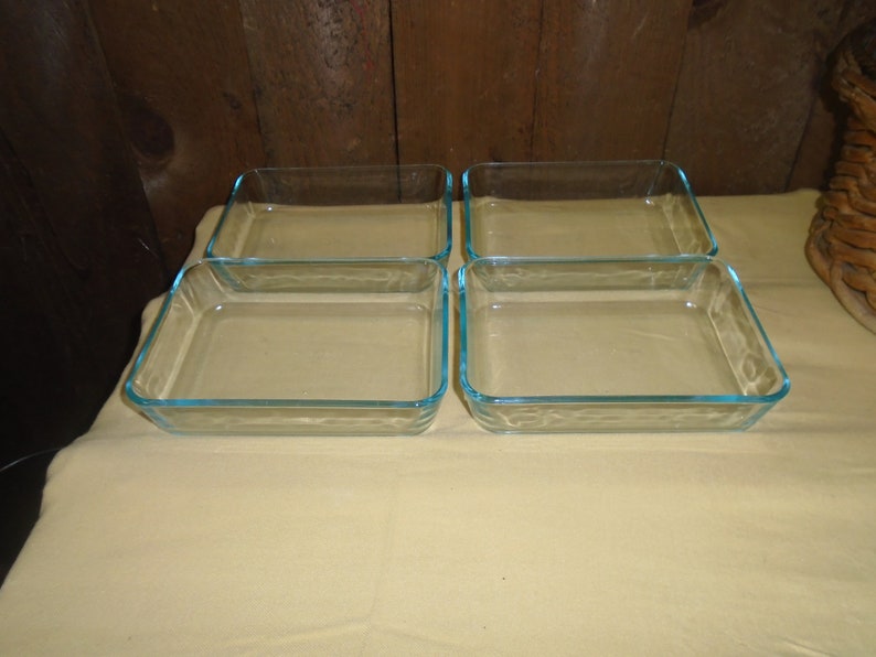 Vintage Pyrex 7210 Blue Tint Glass Set of Four 3 Cup Rectangle - Etsy