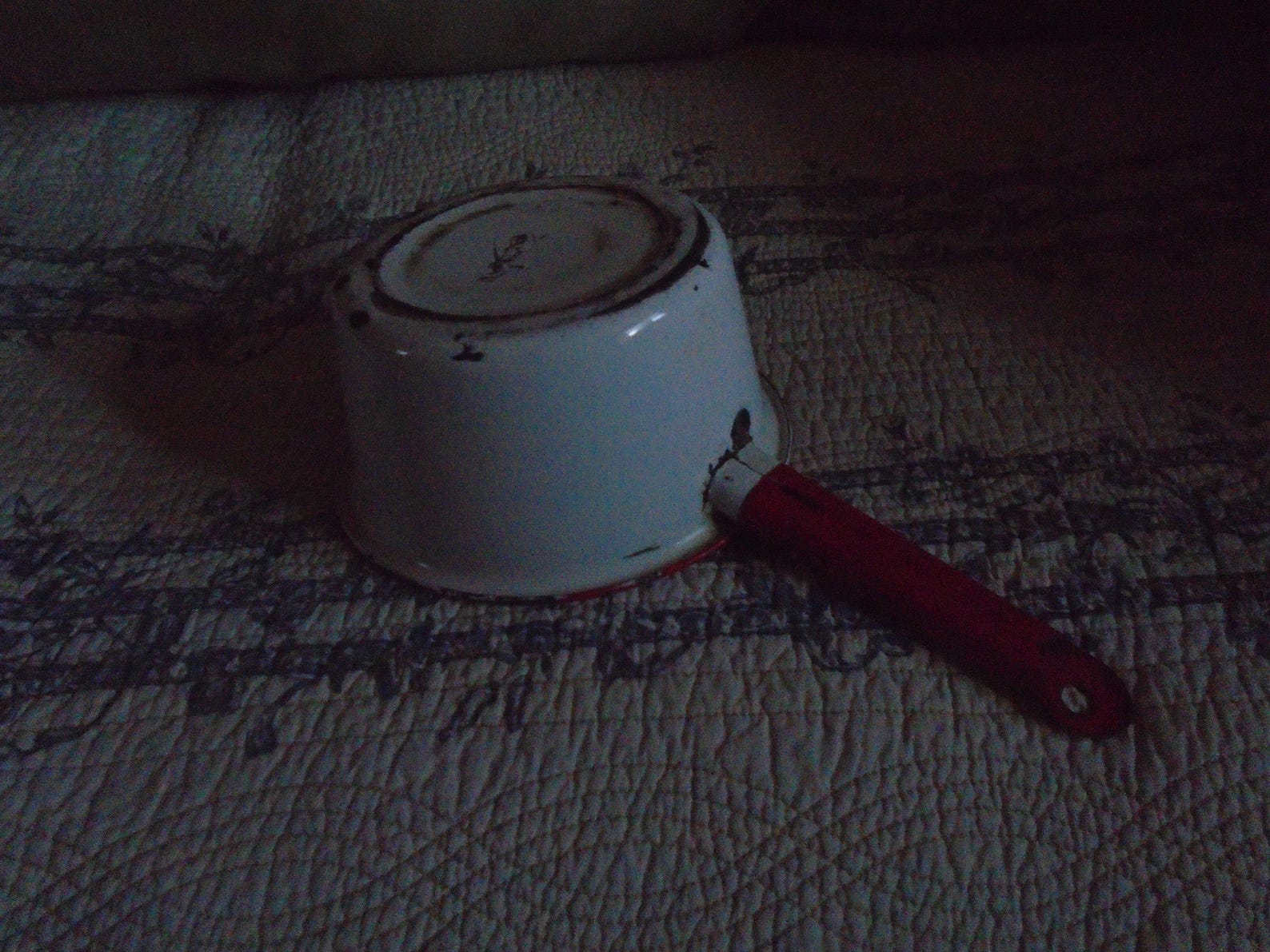Vintage Chippy Enamelware Red Trim Sauce Pan - Etsy