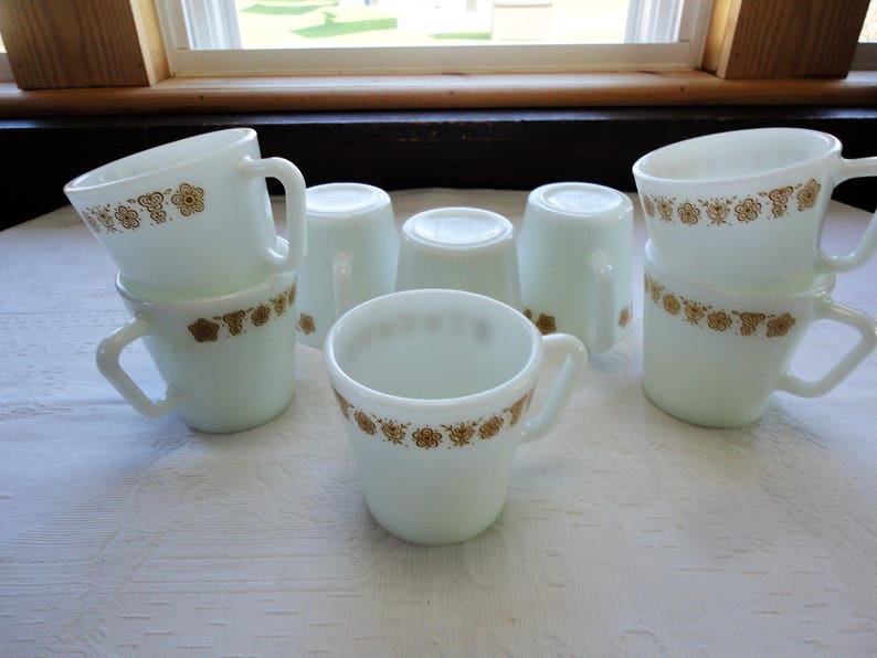 Pyrex Gold Butterfly Pattern Coffee Mugs Set of 8 Milk Glass - Etsy