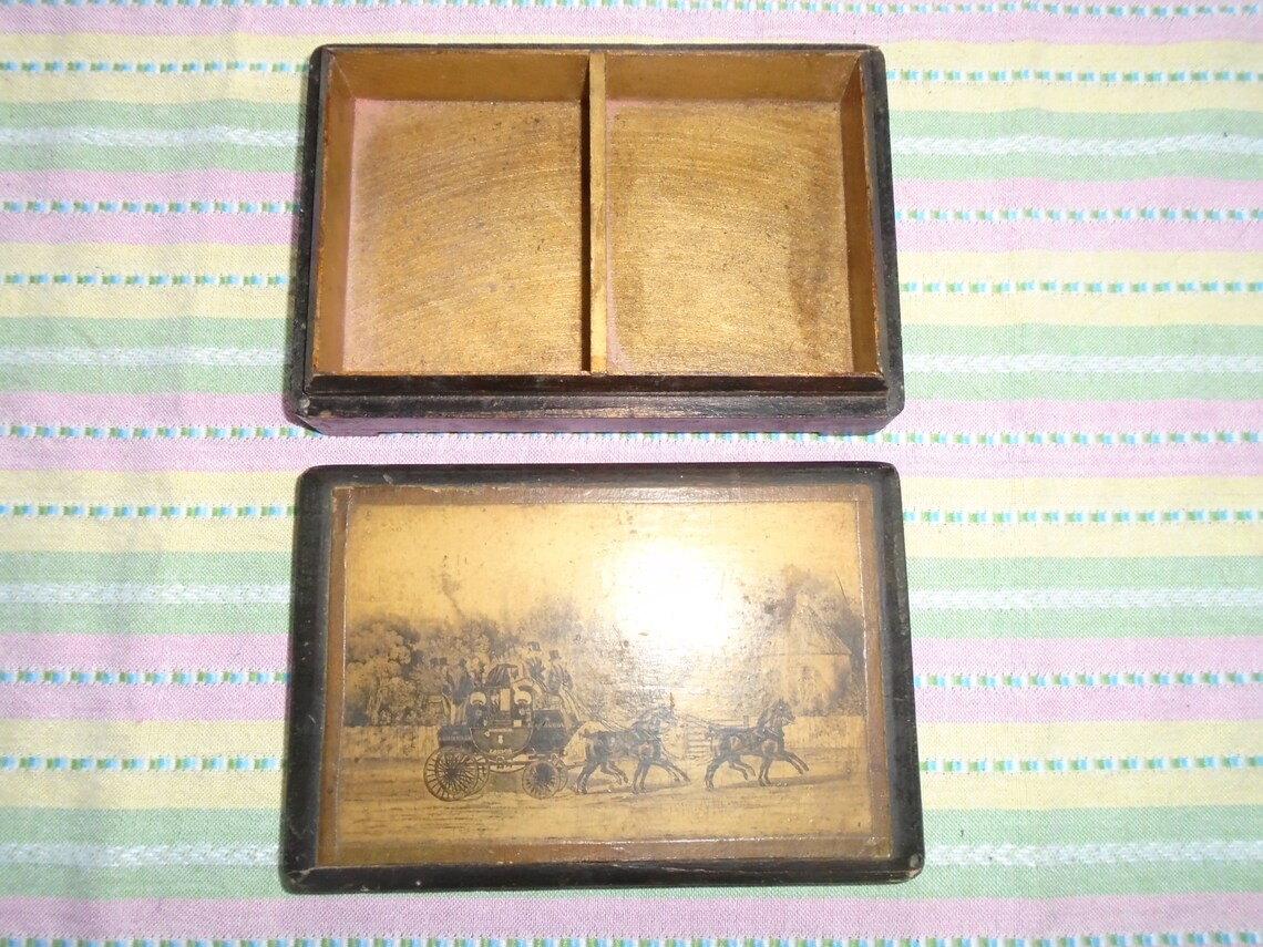 Vintage Wood Deck of Card Holder Horse and Buggy Carriage Box - Etsy
