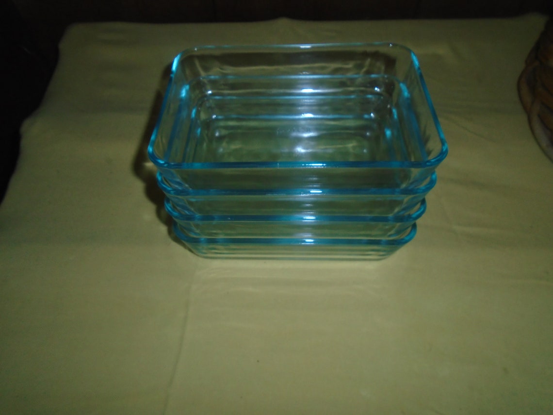 Vintage Pyrex 7210 Blue Tint Glass Set of Four 3 Cup Rectangle - Etsy
