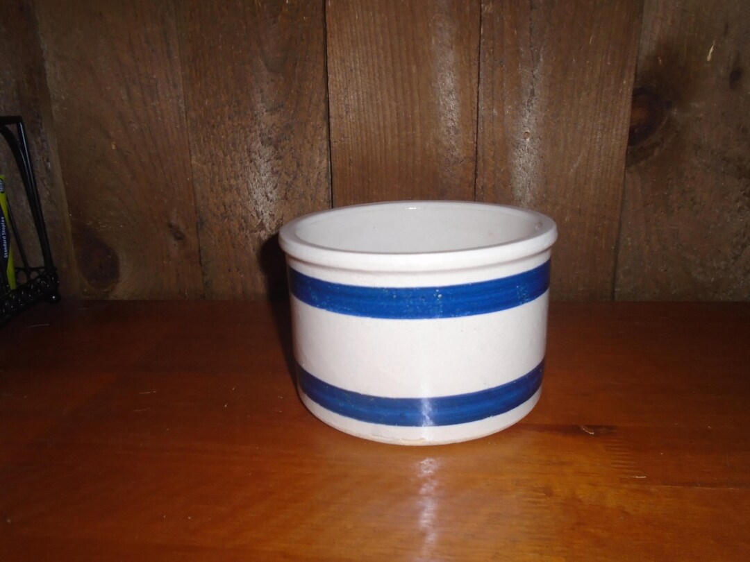 Vintage Blue Stripe Stoneware Pottery Crock RRP Roseville Ohio USA ...