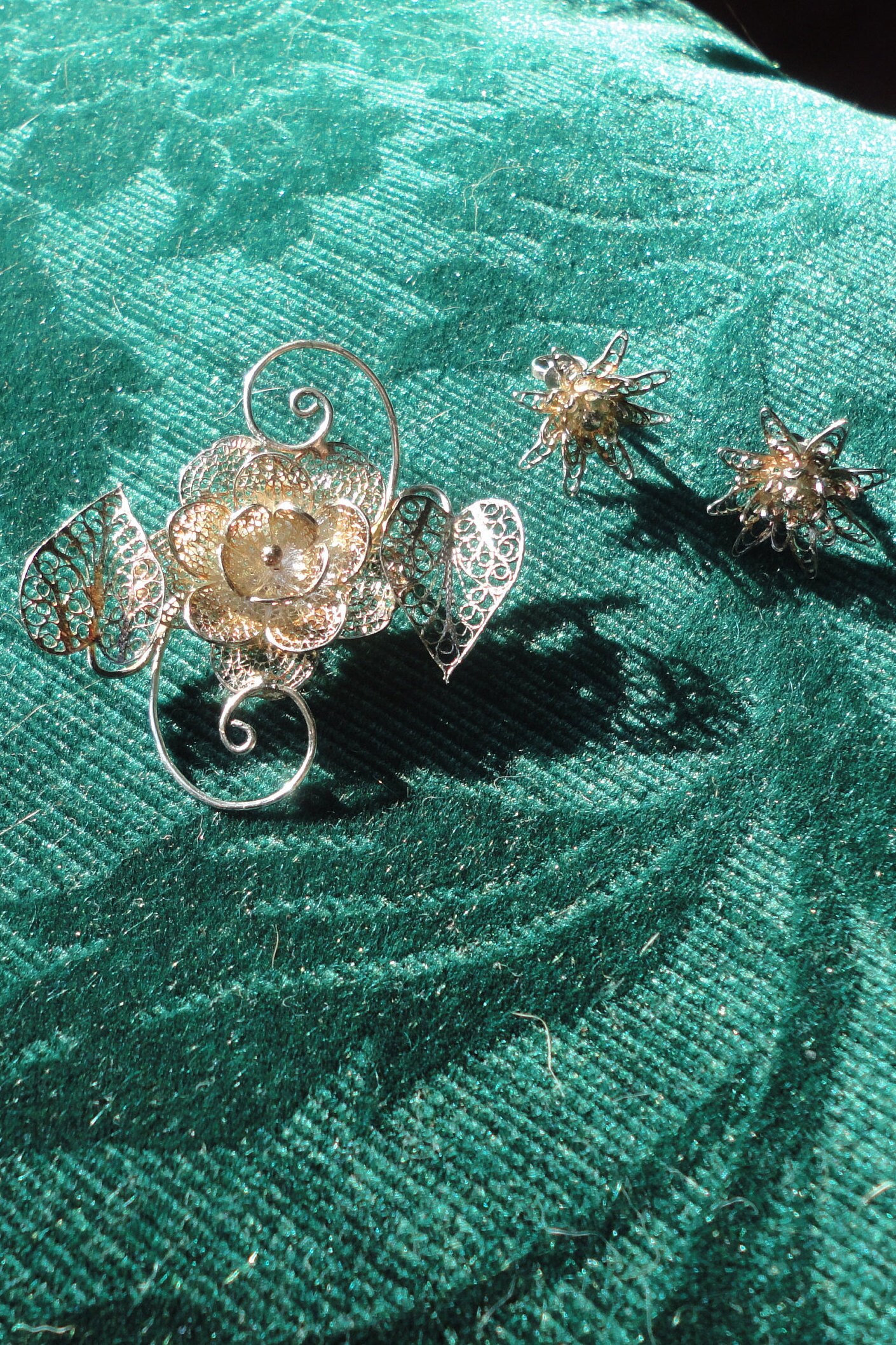 Victorian Floral Silver Gold Filigree Brooch and Earring Set C | Etsy