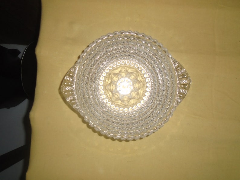 Vintage Clear Glass Hobnail Diamond Pattern Handled Fruit Serving Bowl ...