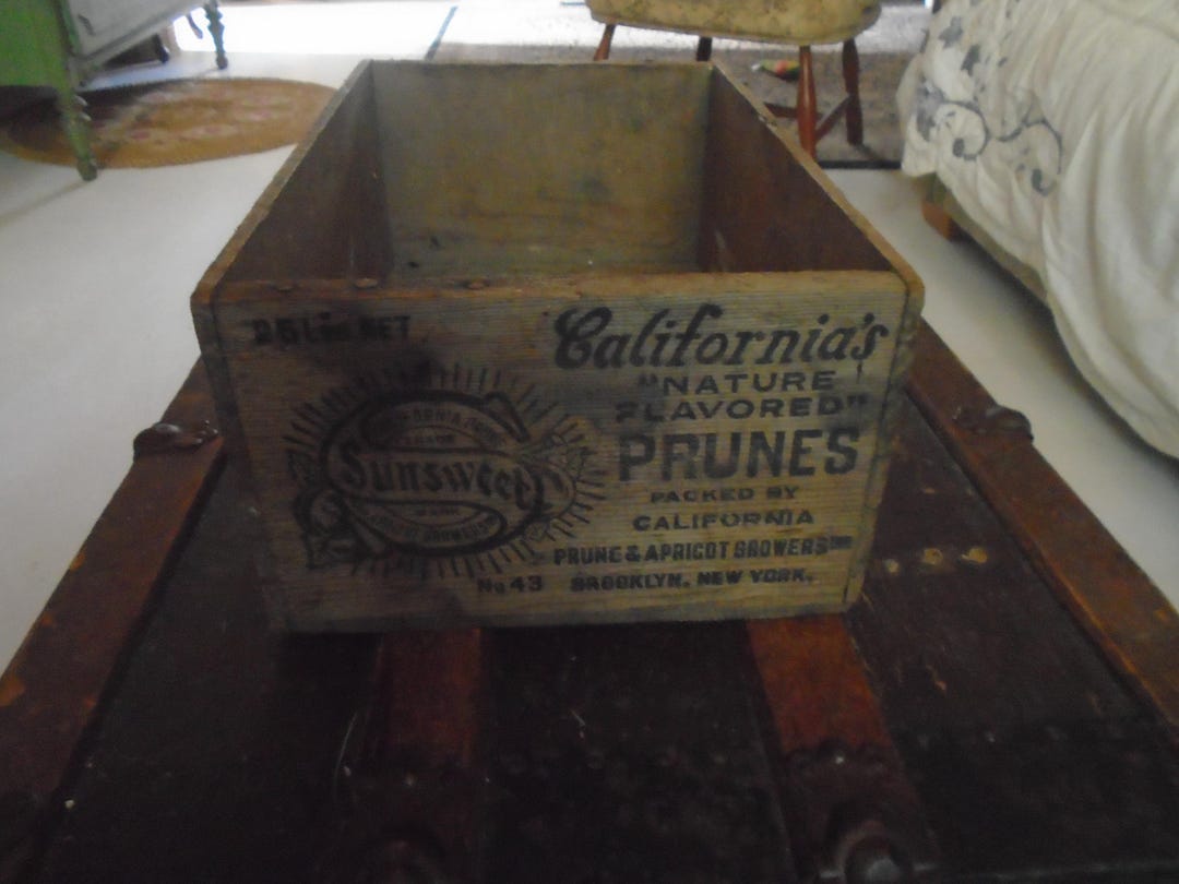 Vintage Wooden Fruit Crate Box Sunsweet California Prunes Farmhouse ...