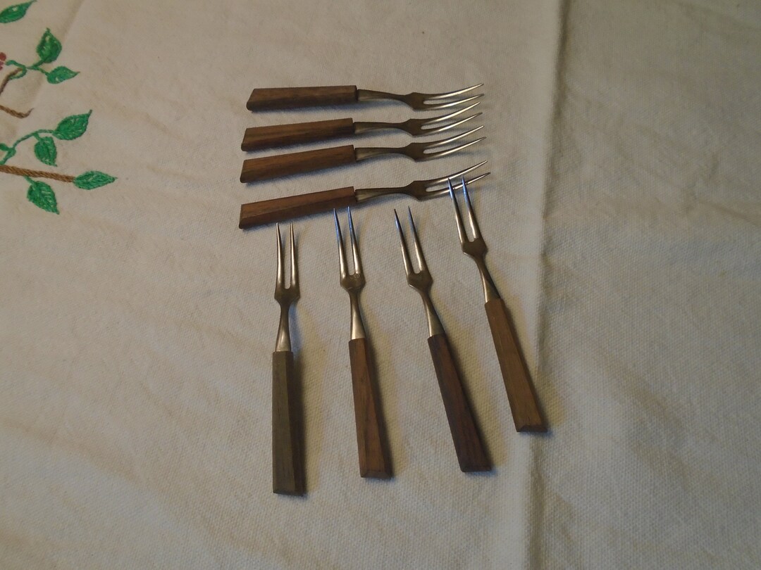 Vintage Set of 8 Wood Handle Stainless Mini Appetizer Forks - Etsy
