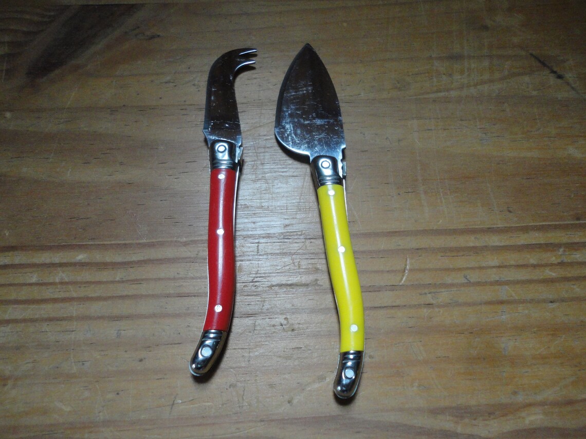 Vintage Yellow Red Handle Cheese Slicer Spreader Knives - Etsy