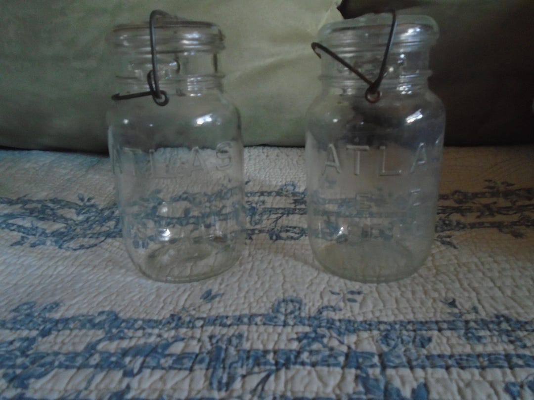 Atlas EZ Seal Set of 2 Clear Glass Bail Wire Closure Canning Jar Dry ...