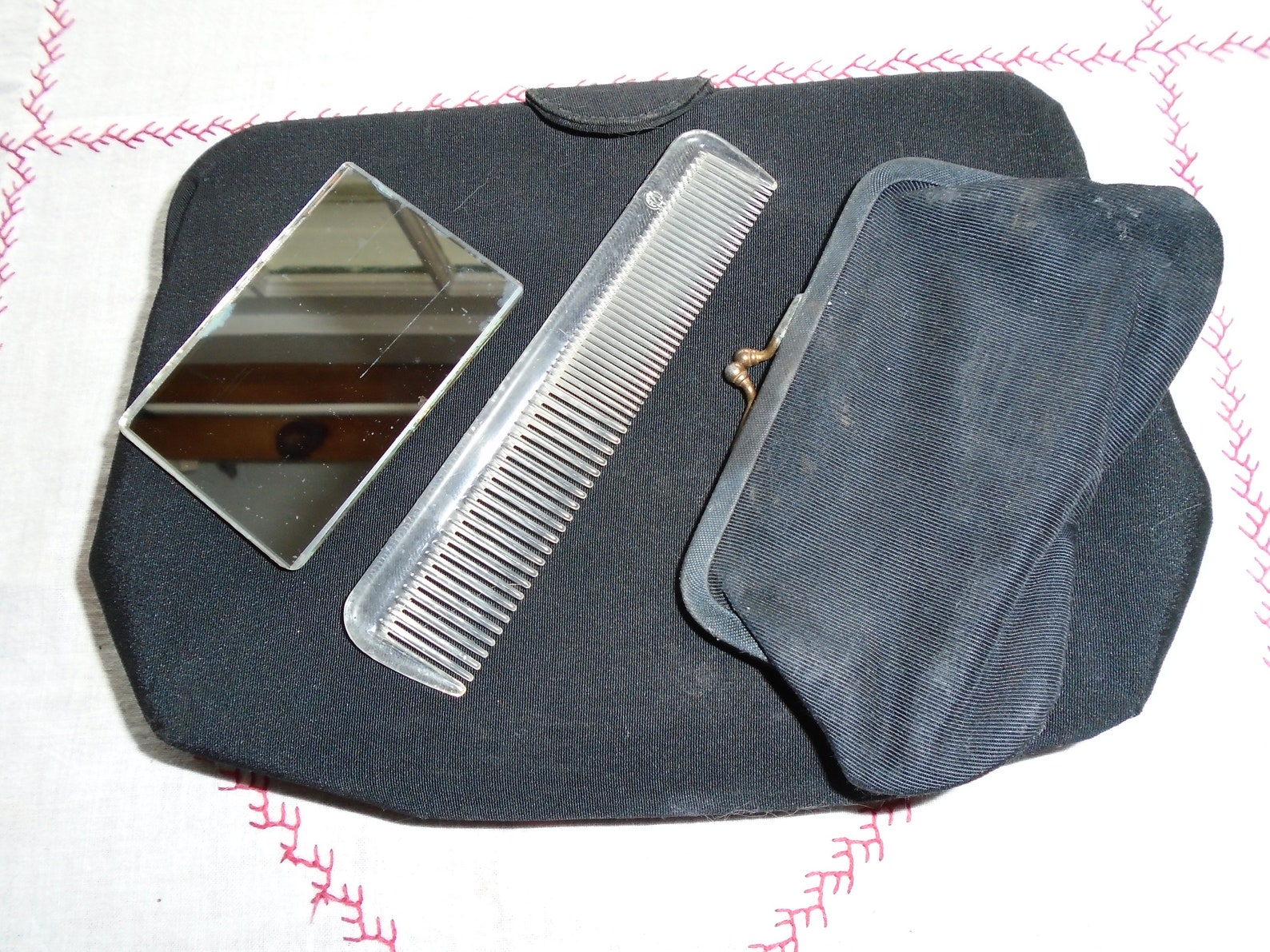 Antique Ingber Black Clutch Purse Matching Coin Purse Mirror - Etsy