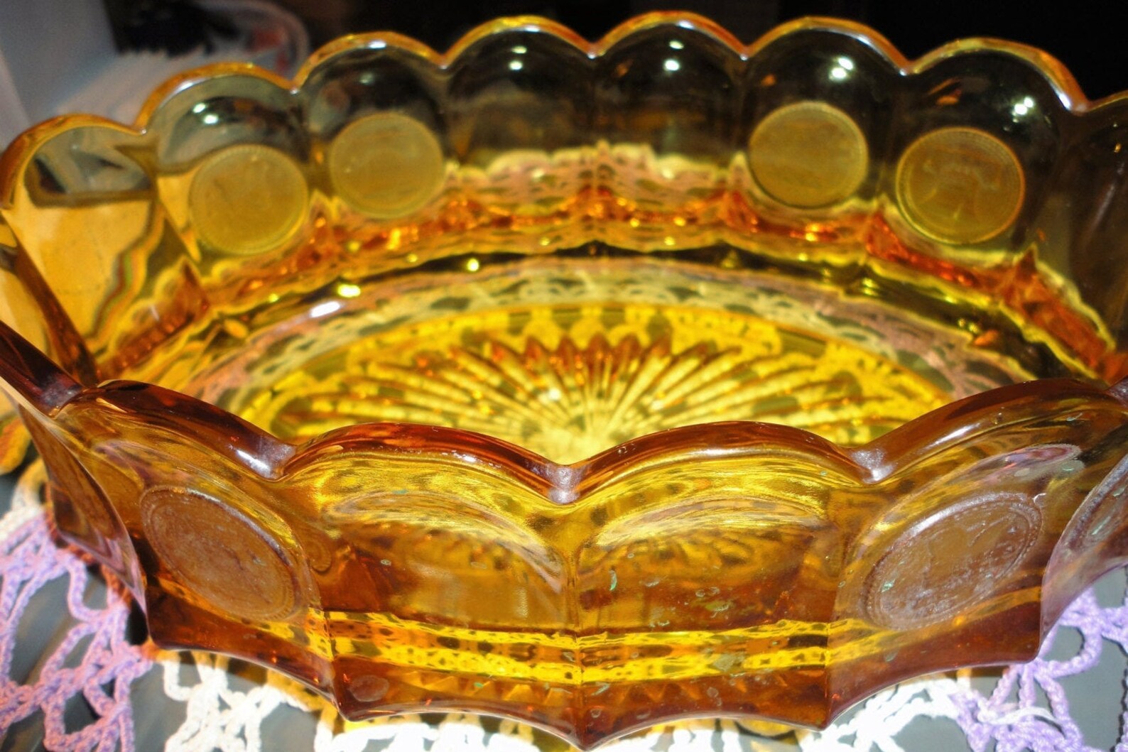 Vintage Pressed Coin Amber Glass Patriotic Oval Bowl Serving - Etsy