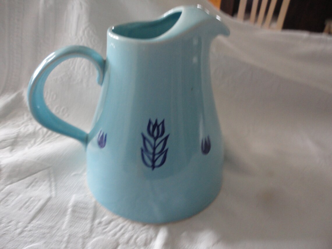 Cronin Pottery Blue Tulip Pattern Beverage Juice Pitcher USA - Etsy