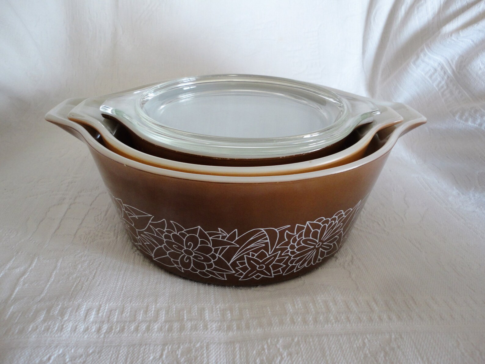 Vintage Pyrex Woodland Pattern Cinderella Handles Set of Three | Etsy