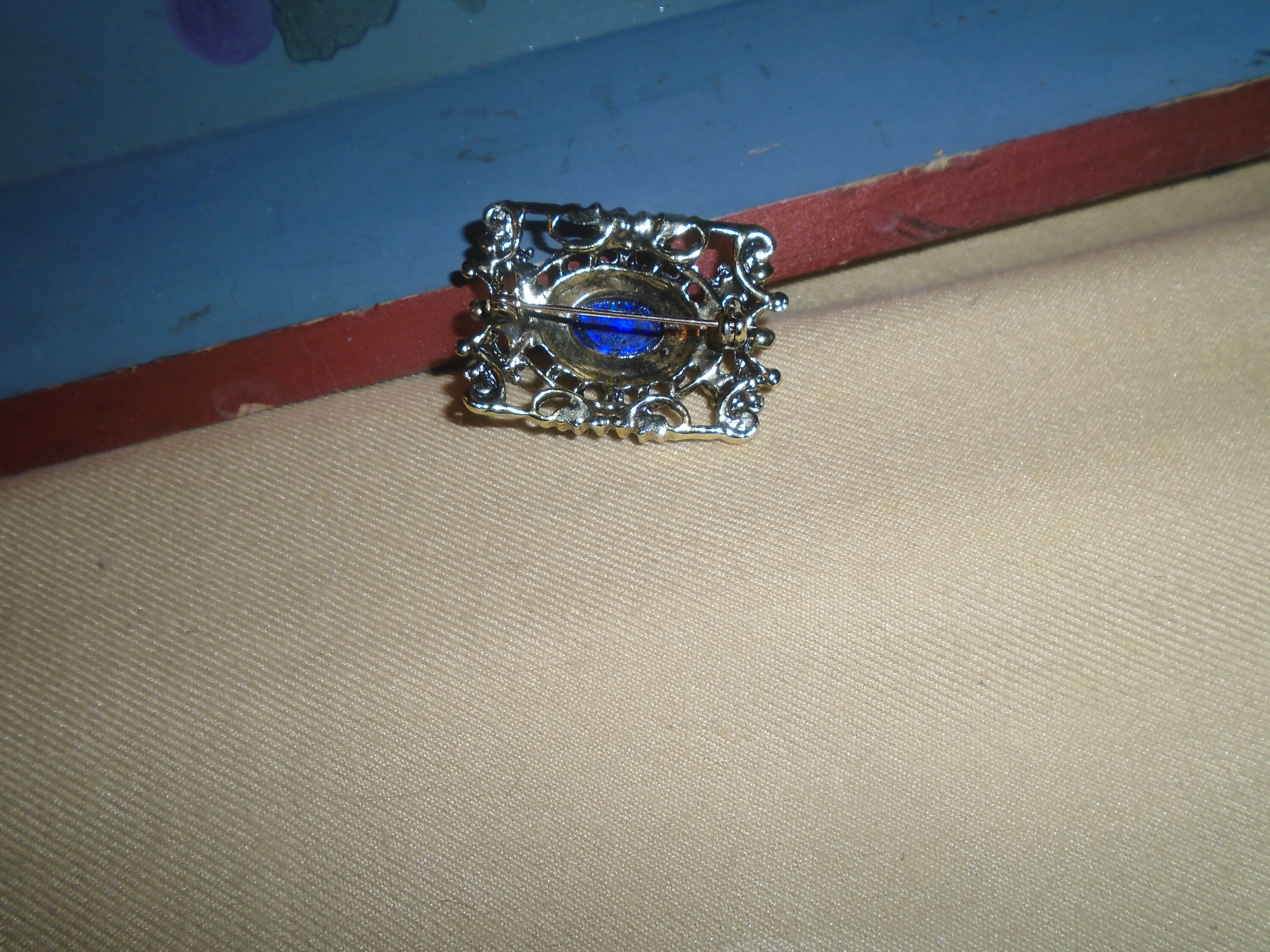 Vintage Blue Confetti Glass Brooch Gold Tone Filigree Pin - Etsy
