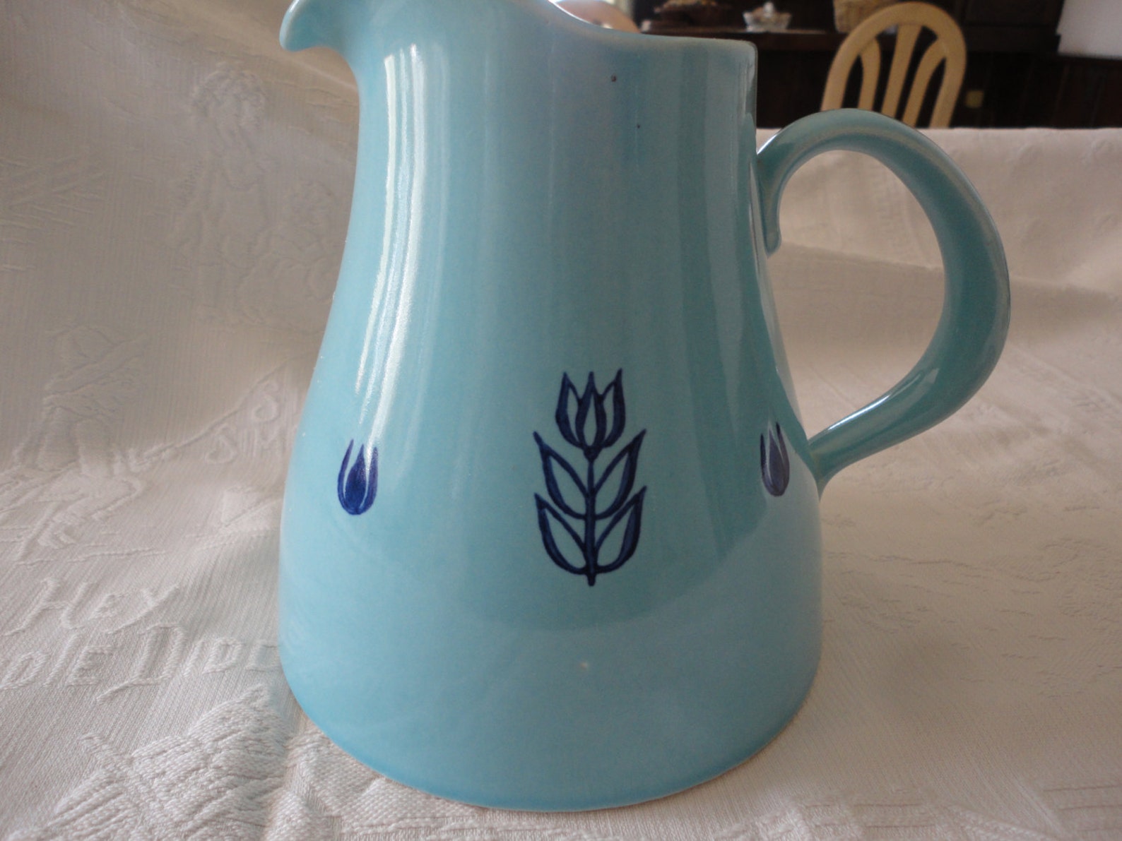 Cronin Pottery Blue Tulip Pattern Beverage Juice Pitcher USA - Etsy
